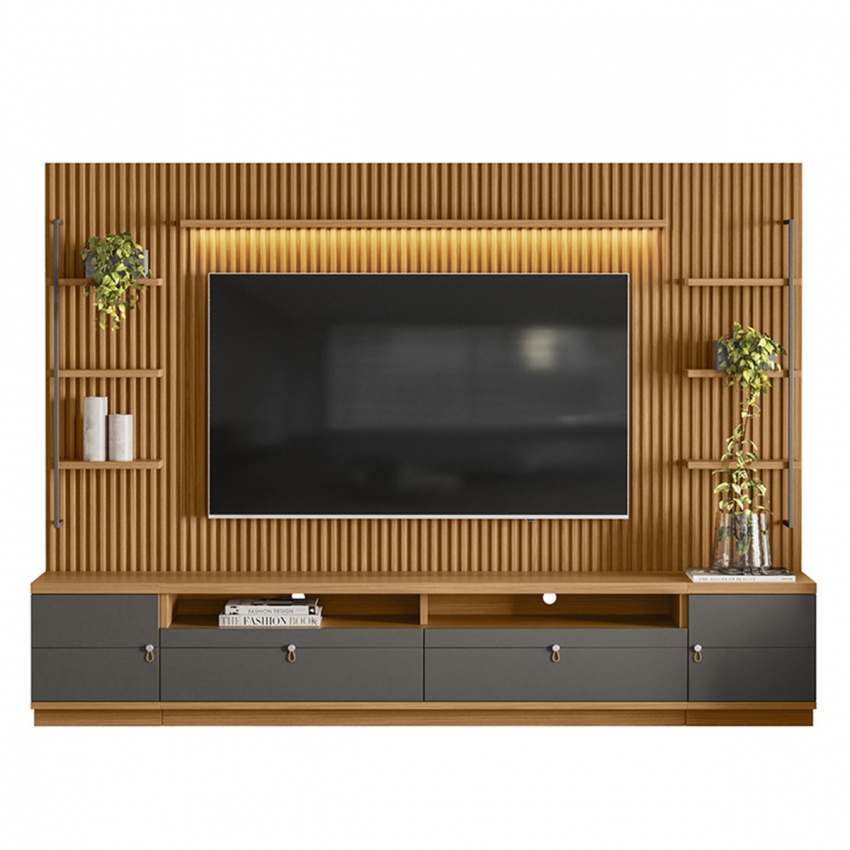 CONJUNTO RACK + PAINEL + 2 MODULO LATERAL OURO PRETO